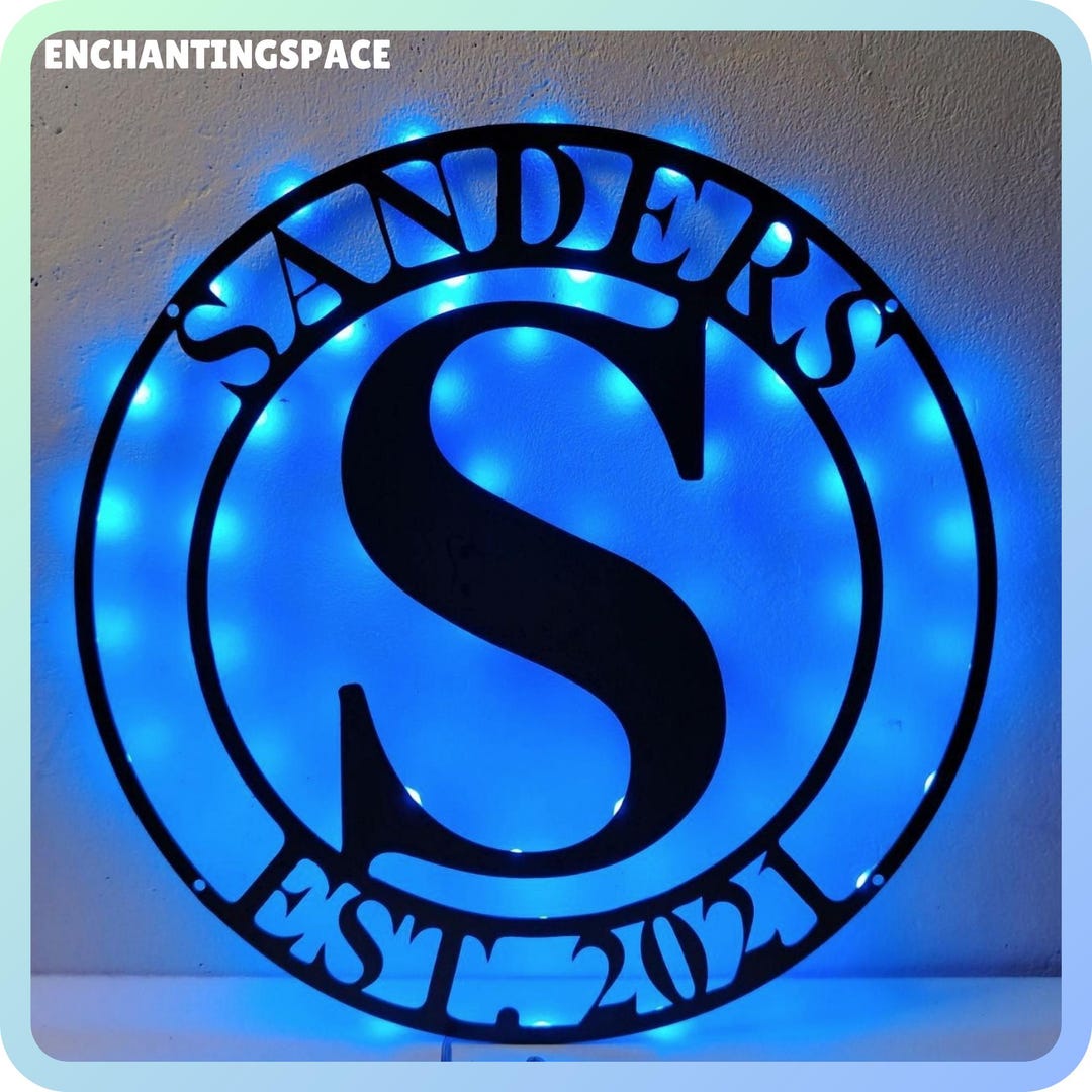 Customized Circle Letter Monogram Metal Wall Art Led Light, Letter ...