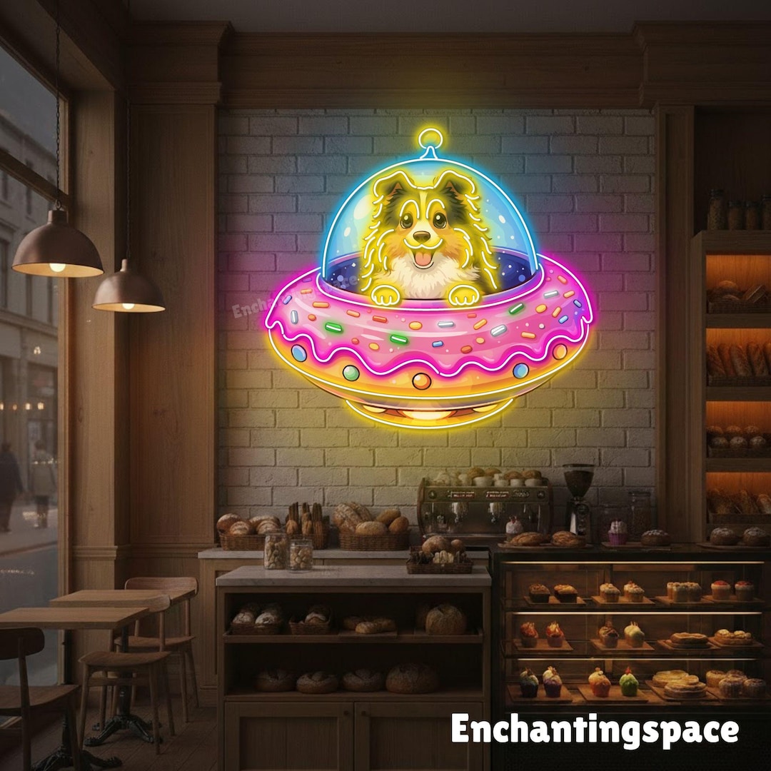 Border Collie Neon Sign, Donut Spaceship LED Wall Light for Bakery or ...