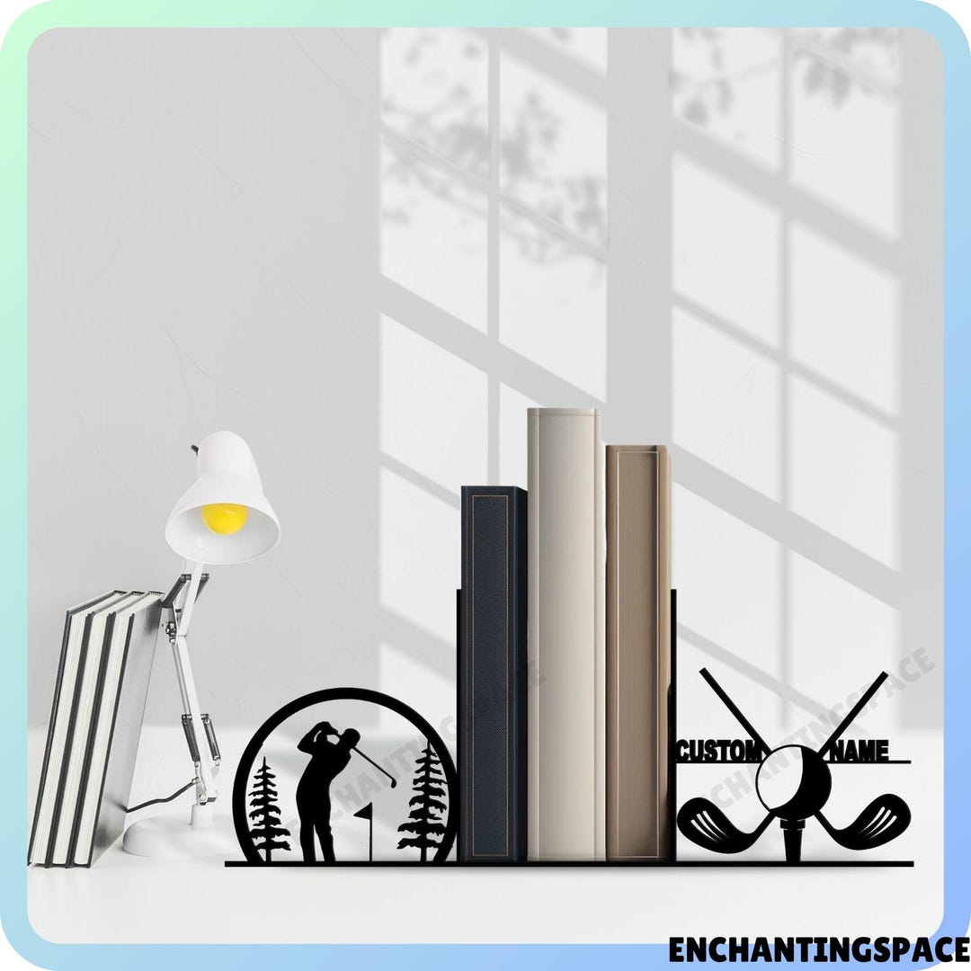 Customized Golf Metal Bookends, Golf Player Name Bookend, Golf Sport ...