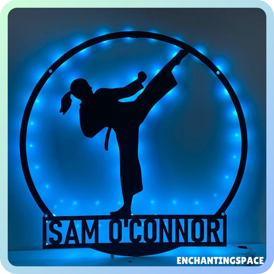 Customized Girl Taekwondo Kick Wall Art LED Light, Personalized Martial ...