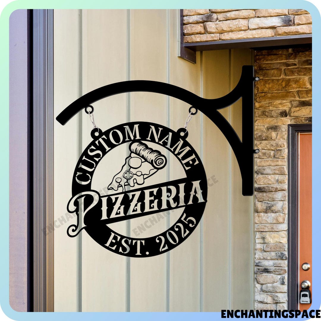 Personalized Pizzeria Metal Hanging Sign, Pizza Logo Store Front Sign ...