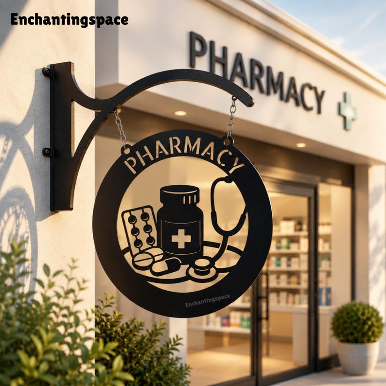 Custom Pharmacy Metal Hanging Sign, Personalized Apothecary Wall Art ...