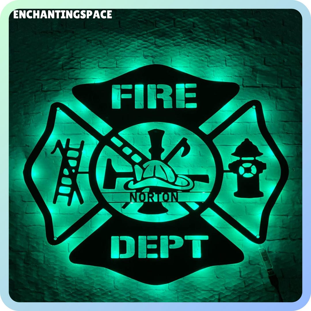 Customized Fire Department Metal Wall Art Led Light, Personalized ...