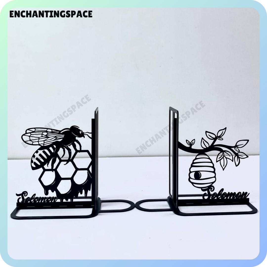 Customized Bee Metal Bookends, Bee Hive Name Bookend, Bee Animal Metal ...