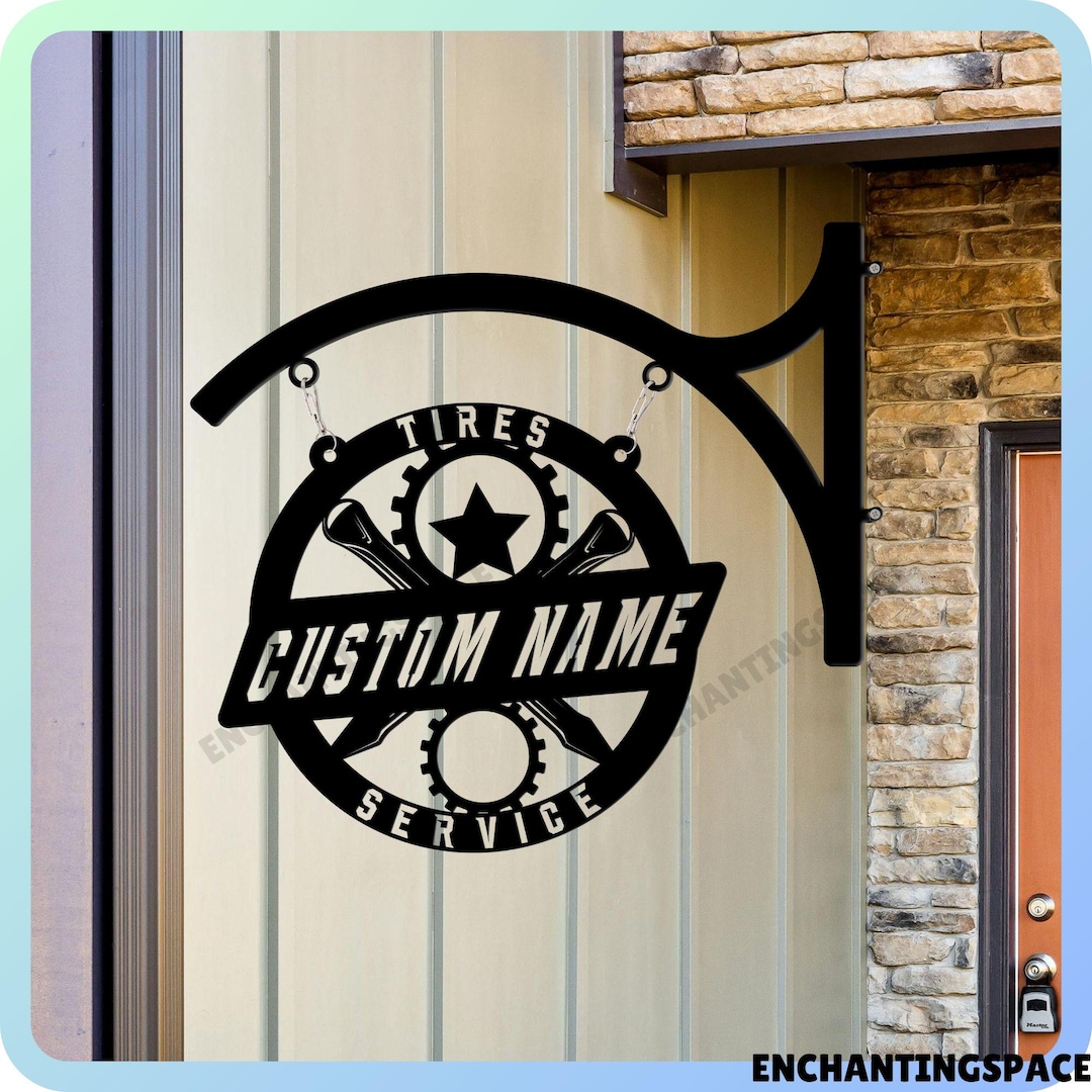 Custom Hanging Garage Name Sign Metal Steel, Car Garage Storefront Sign ...