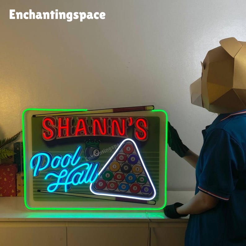 Billiards LED Neon Sign, Custom Acrylic Wall Light for Home Billiards ...