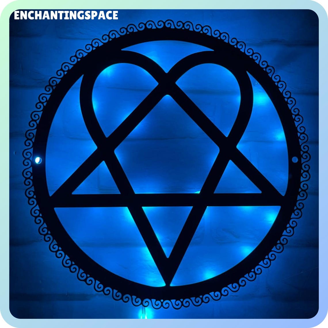 Customized Heartagram Symbol Metal Wall Art LED Light, Heart Pentagram ...