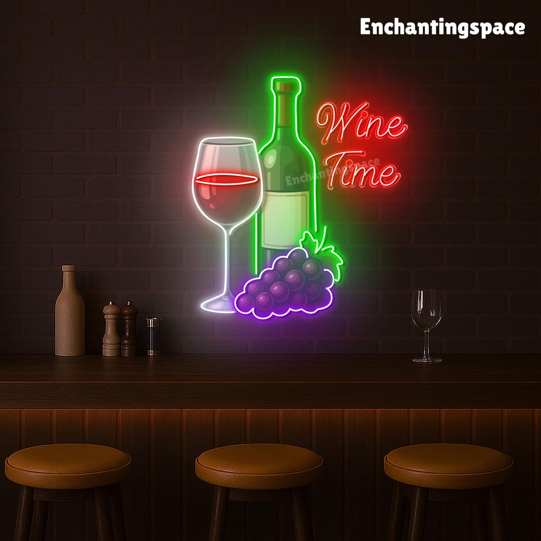 Wine Time Neon Wall Light, LED Decor for Home Bar or Drinking Space ...