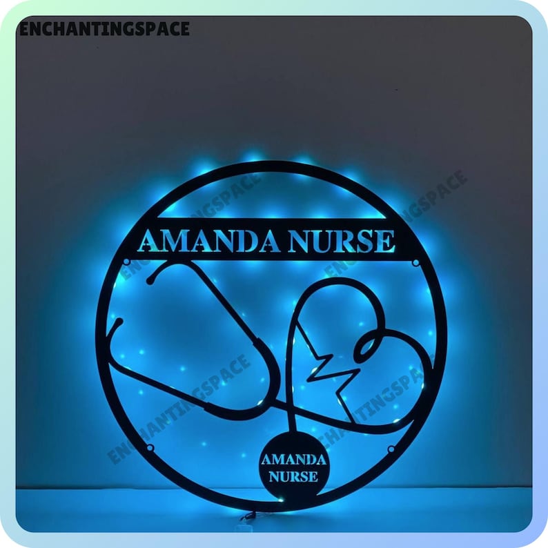 Customized Heart Stethoscope Metal Wall Art LED Light, Personalized ...