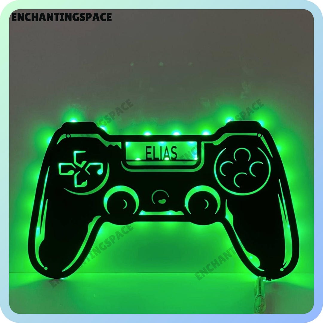 Customized Game Controller Metal Wall Art LED Light, Game Room Name ...
