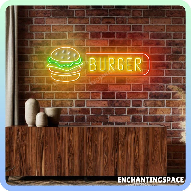 Burger Neon Light Sign, Bright LED Wall Art for Fast Food Counter or ...