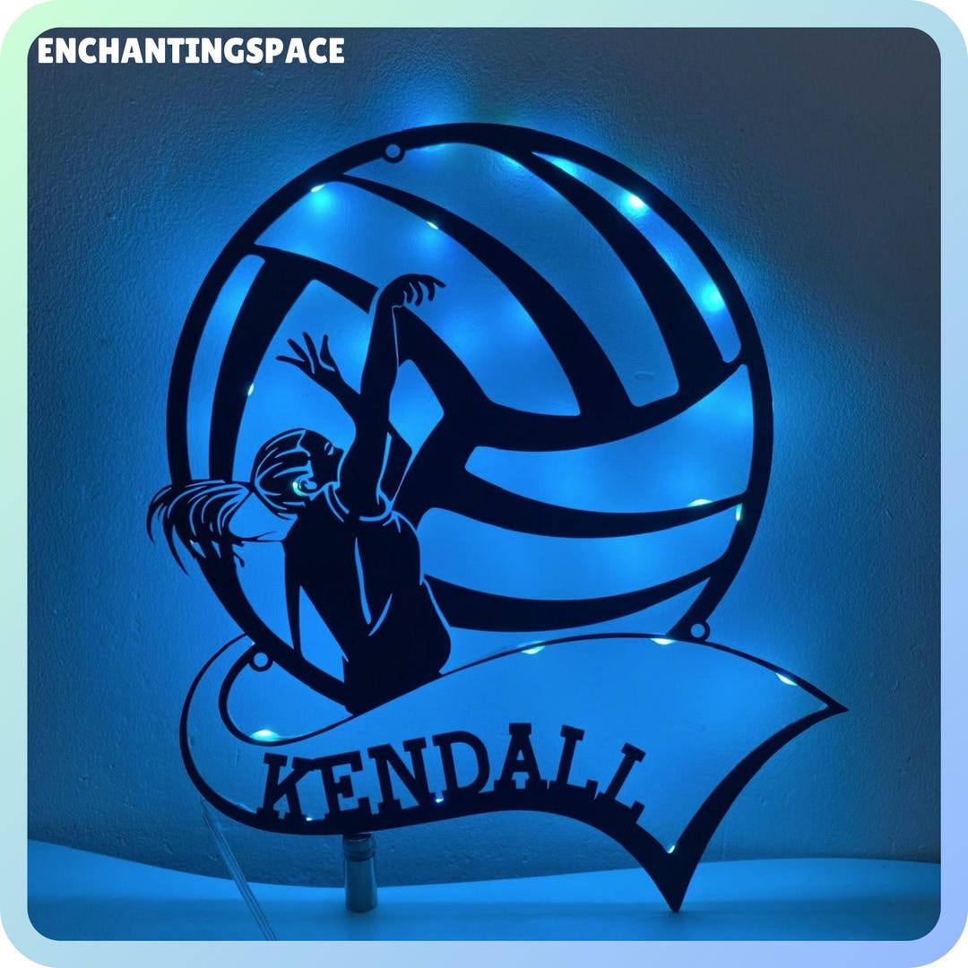 Customized Volleyball Metal Wall Art LED Light, Personalized Volleyball ...