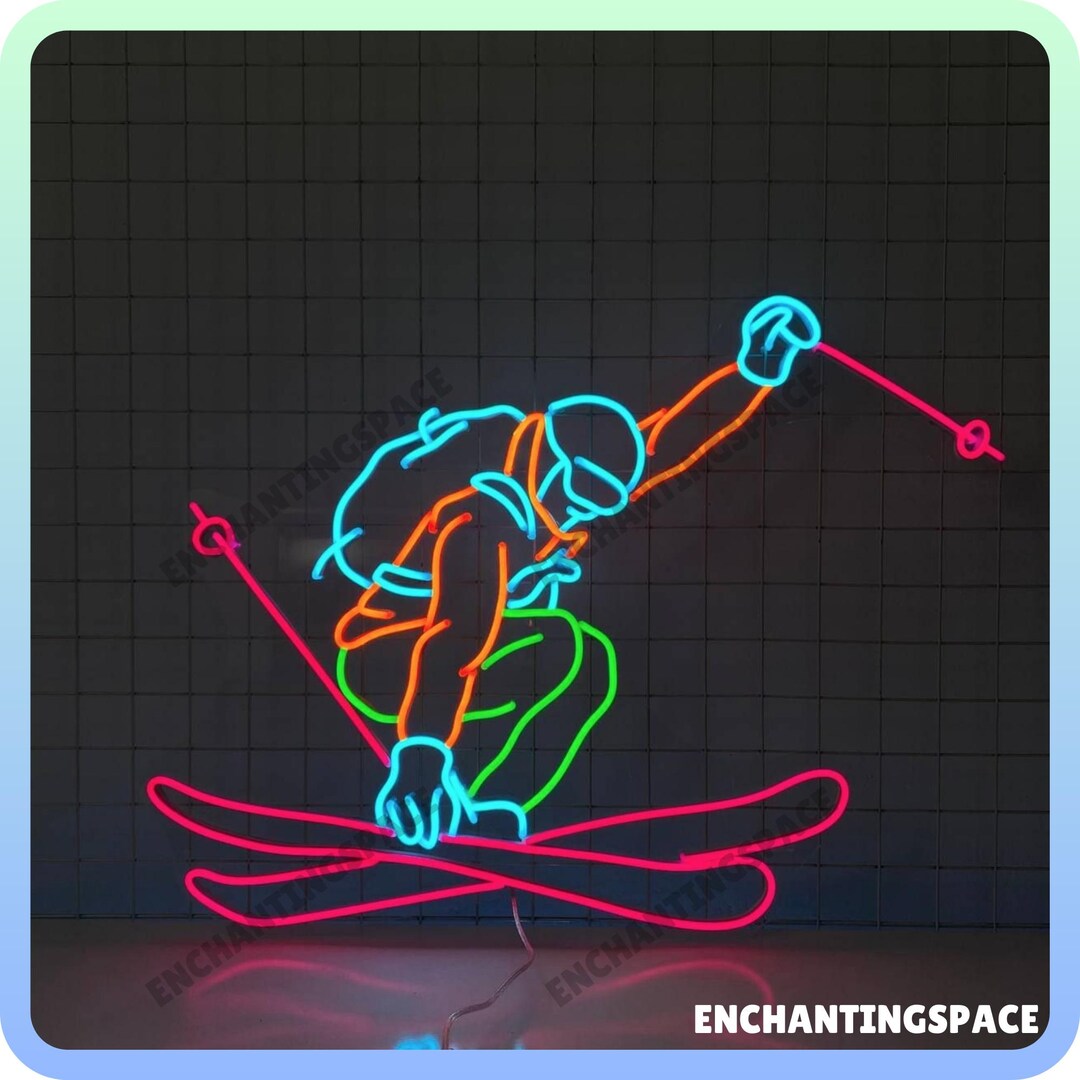 Man Skiing Neon Sign, Snowboarding Neon Led Light, Skiing Sport Led ...