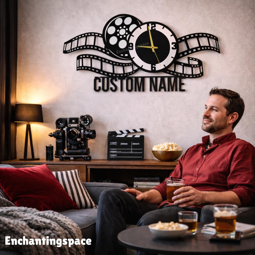 Personalized Movie Metal Wall Clock, Film Reel Clock for Cinema Room or ...