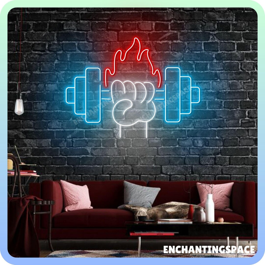Flaming Weightlifting Neon Sign, Weightlifting Fire Led Sign, Fitness ...