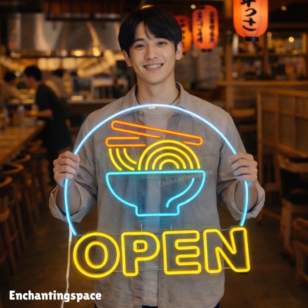 Ramen Open Neon Sign, Japanese Noodle Bowl LED Sign for Restaurant or ...
