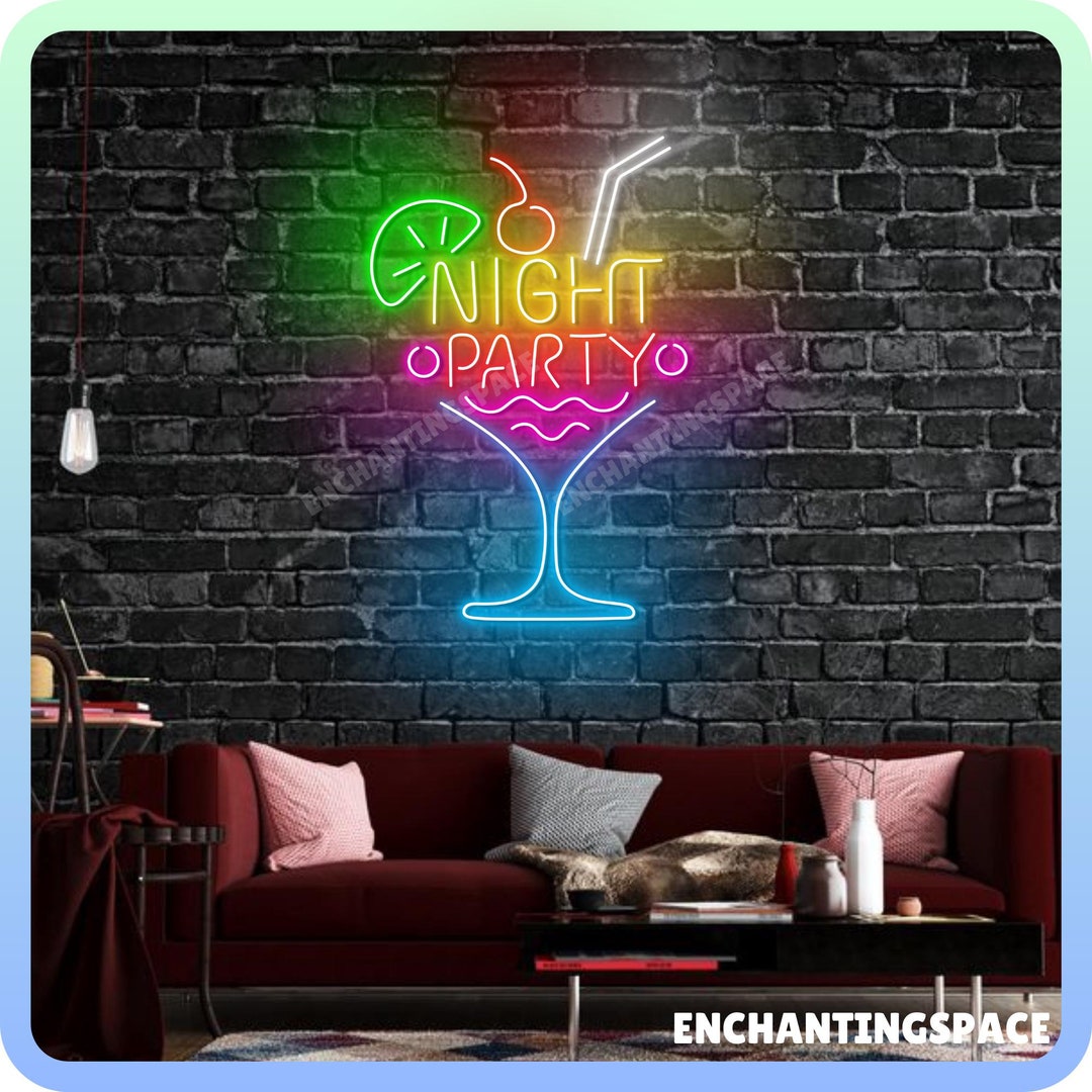 Night Party Neon Light, Cocktail Night Party Led Sign, Cocktail Night ...