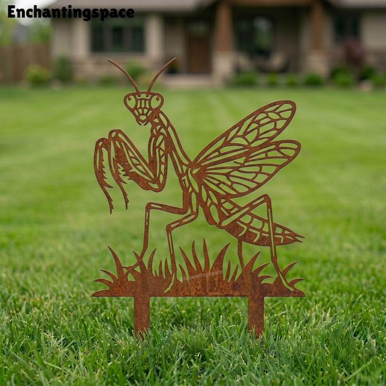 Whimsical Praying Mantis Silhouette Metal Yard Stake, Rusty Steel ...