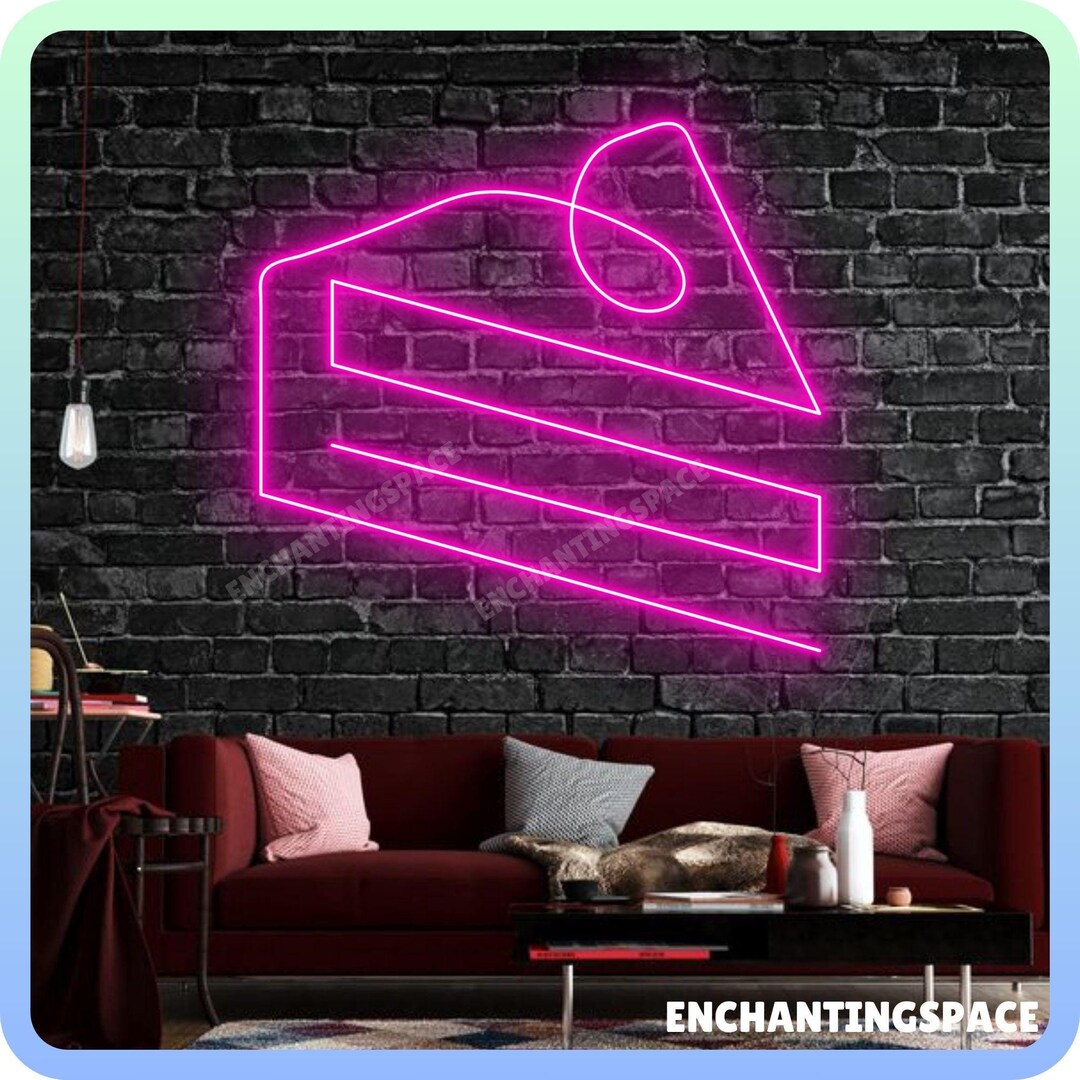 Cake Piece Line Art Neon Sign, Cake Led Light for Coffee Wall Decor ...