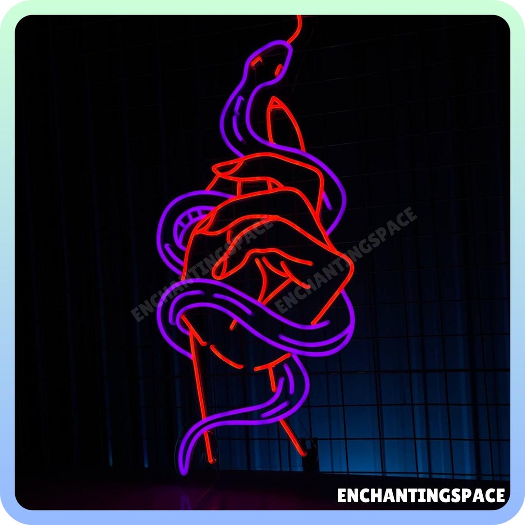 Hand Holding Snake Led Sign, Custom Snake Art Neon Sign, Snake Wrapping ...