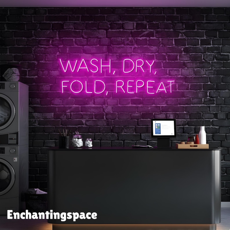 Neon Laundry Routine Sign, LED Wall Light for Laundry Lounges or ...