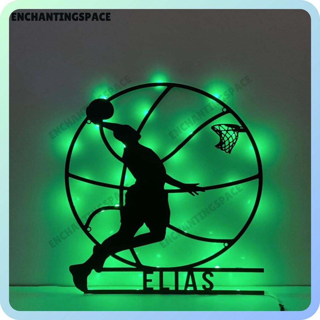 Customized Basketball Player Metal Wall Art LED Light, Basketball ...