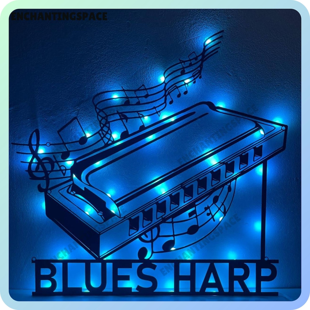 Customized Harmonica Metal Wall Art LED Light, Harmonica Musical ...