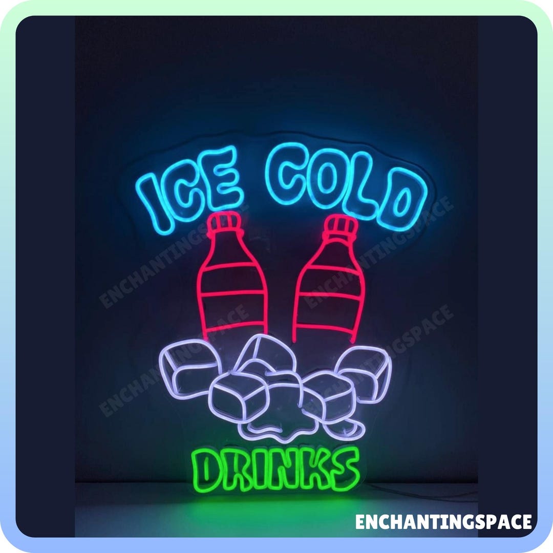 Ice Cold Drink Neon Sign, Ice Cold Drink Led Light, Custom Drink Bar ...