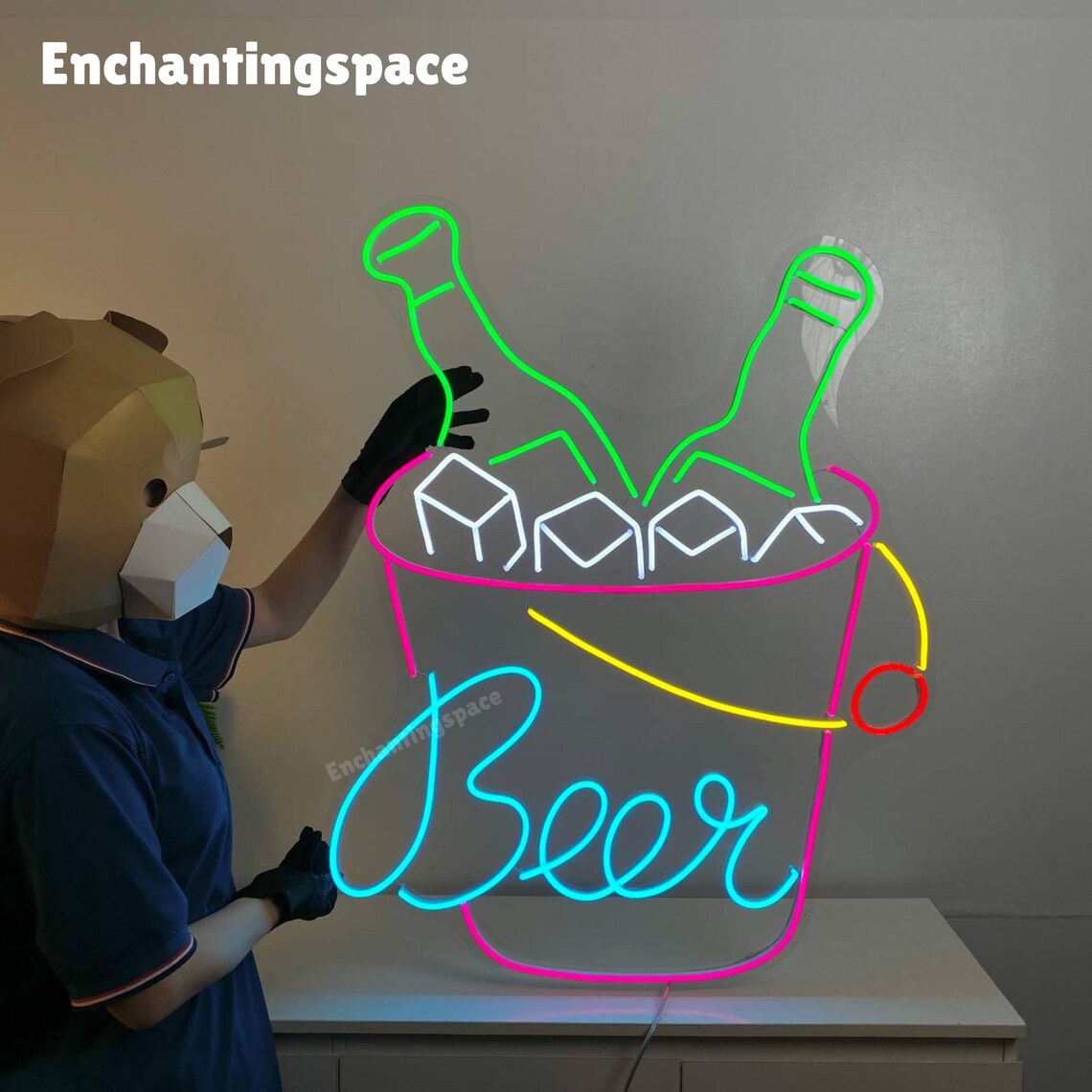 Beer Neon Sign, Ice Bucket Bottle LED Wall Sign for Pub, Bar Counter or ...