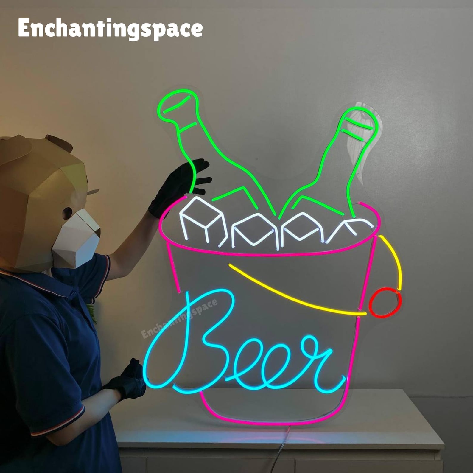 Beer Neon Sign, Ice Bucket Bottle LED Wall Sign for Pub, Bar Counter or ...