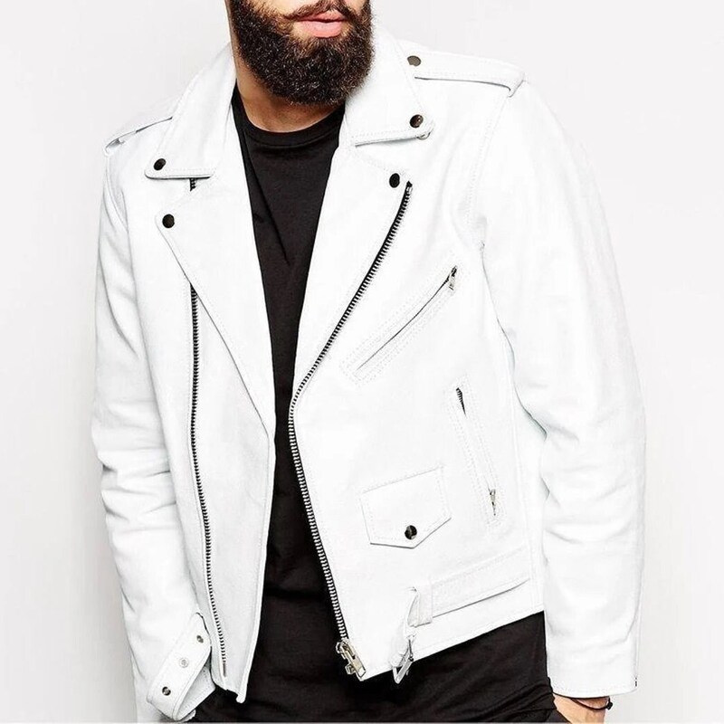 White Leather Jacket - Etsy