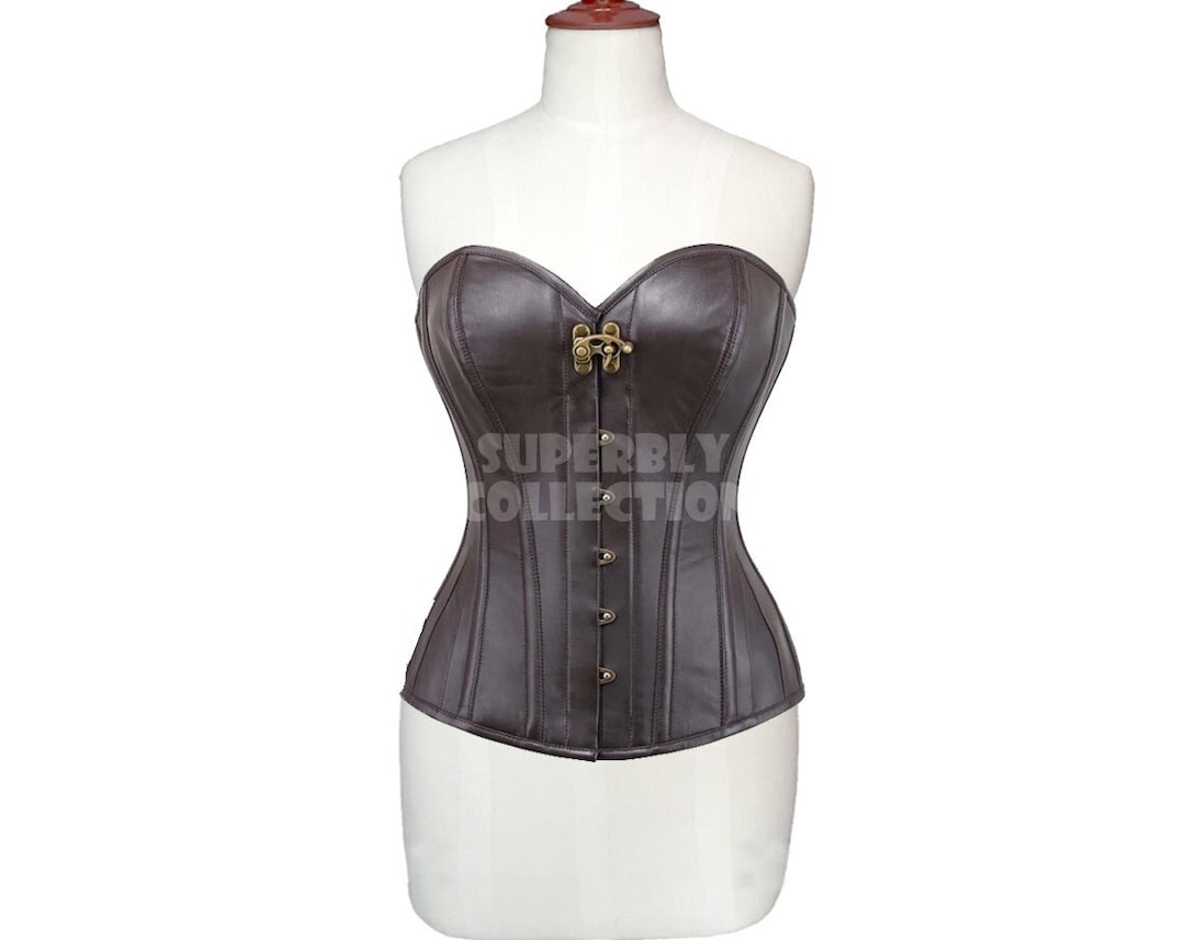 Brown Leather Corset, Steampunk Waist Cincher for Cosplay, Genuine ...