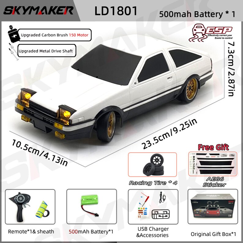 AE86 and RX7 Remote Controlled Drift Car 1/18 Scale, 2.4G Remote ...