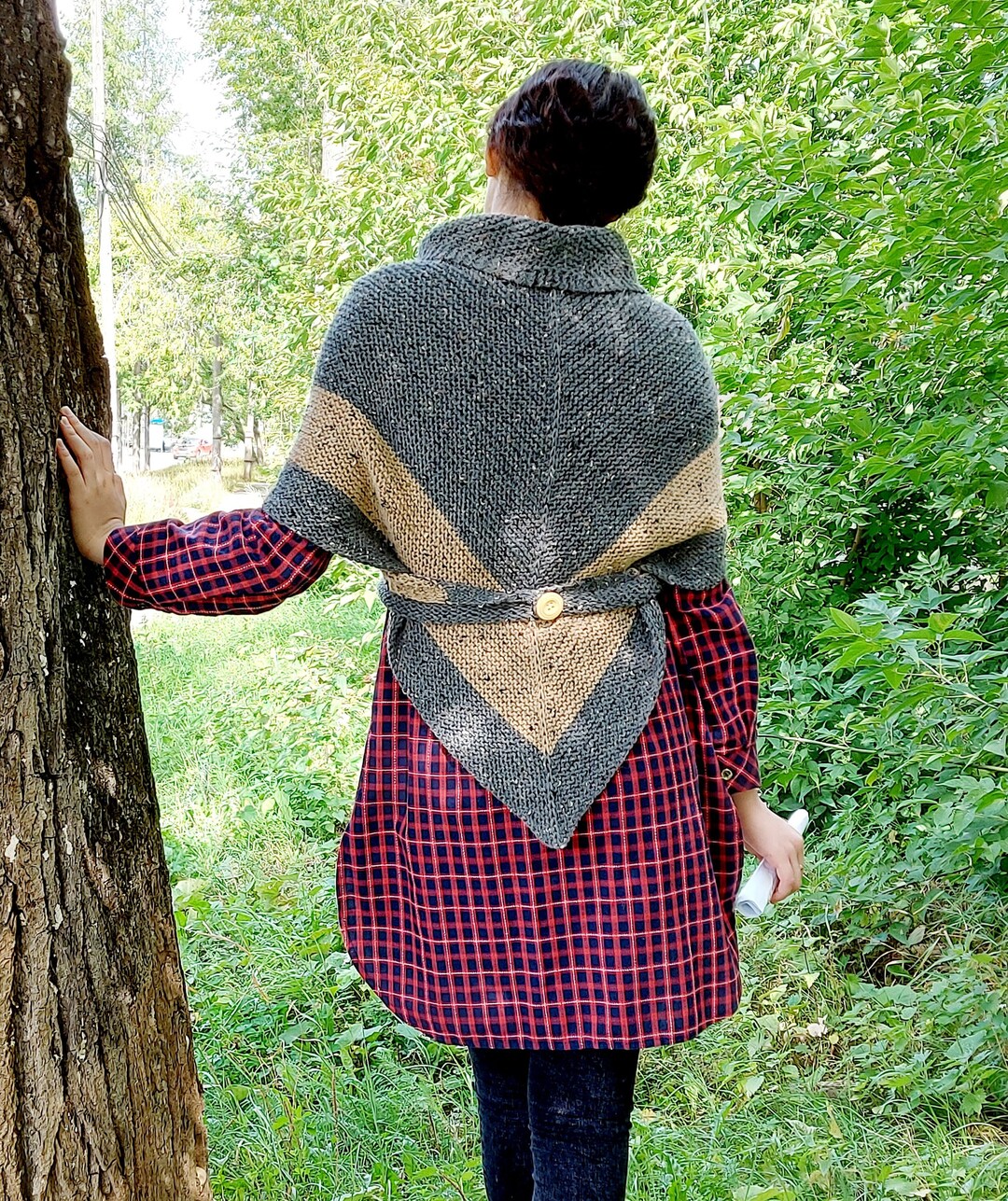 Gray Outlander Knit Shawl: Tweed Cape, Crochet Scarf, Cosplay Shrug - Etsy