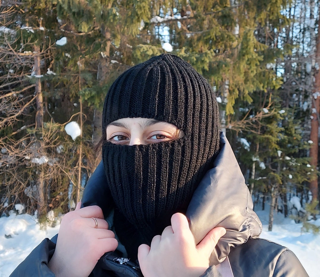 Black Balaclava Ski Mask ,cozy Winter Knitted Face Mask for Skiing and ...