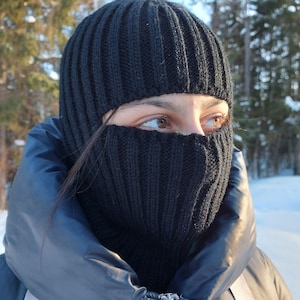 Black Balaclava Ski Mask ,cozy Winter Knitted Face Mask for Skiing and ...