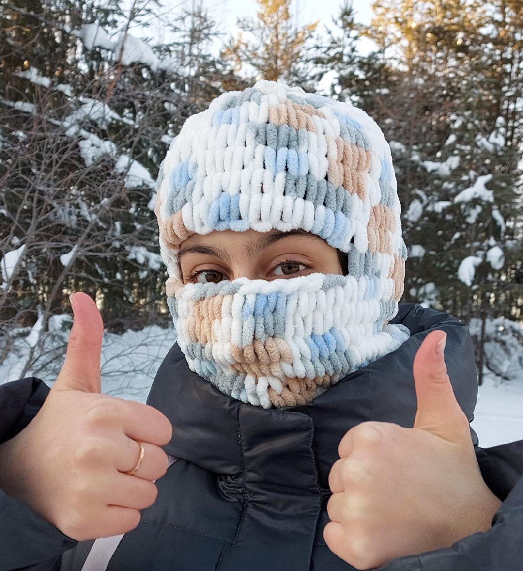 Balaclava Ski Mask & Hood, Hand Knit Balaclava, Chunky Cowl Neck Hat - Etsy