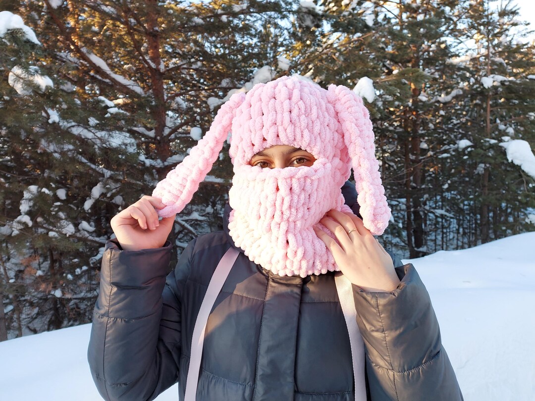 Balaclava Hat With Bunny Ears, Crocheted Rabbit Hat, Balaclava With ...