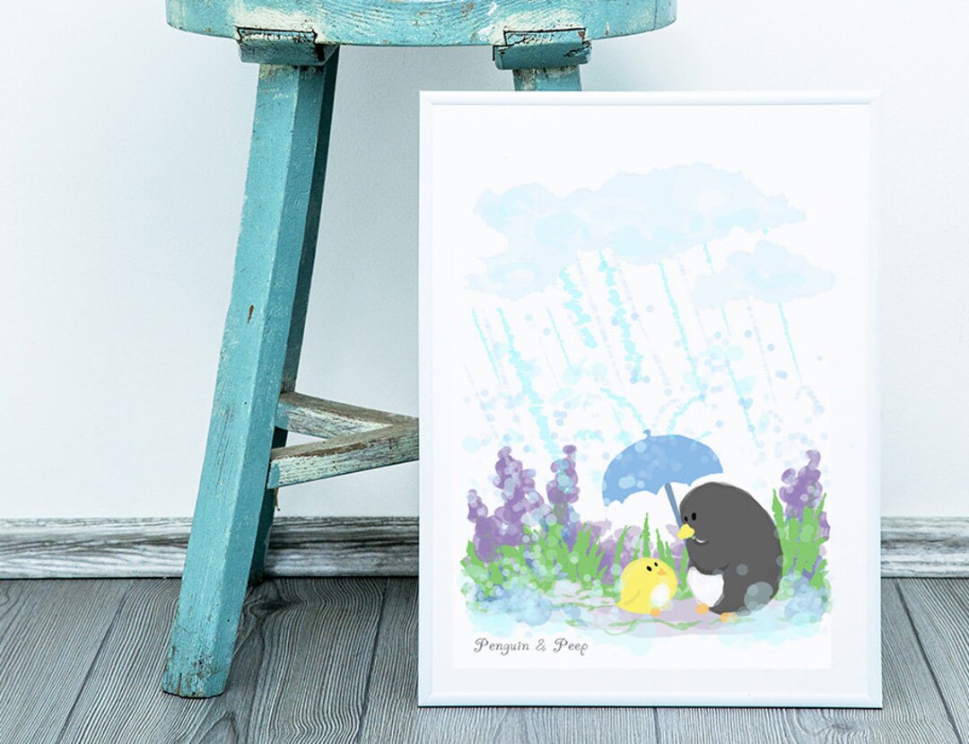 Penguin & Peep April Showers | Art Print | 8x10 | 13x19 - Etsy