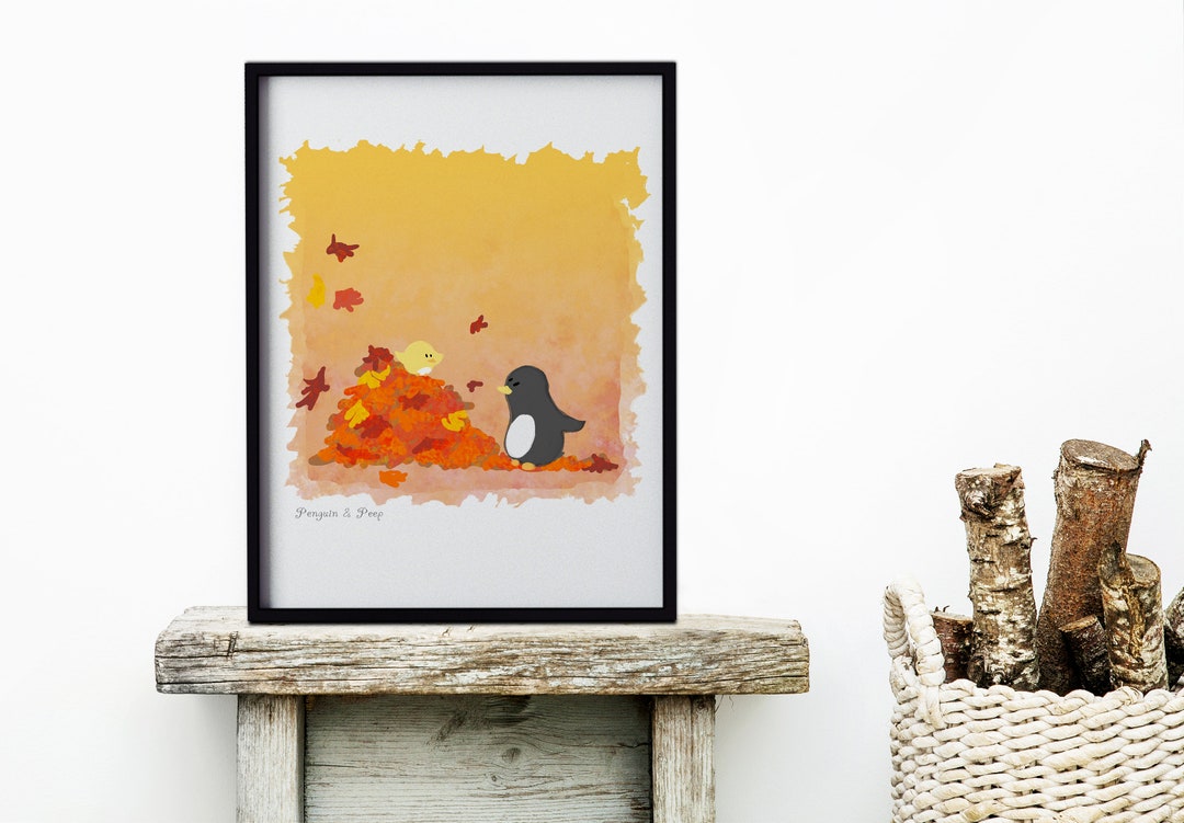 Penguin & Peep Leaves | Art Print | 8x10 | 13x19 - Etsy