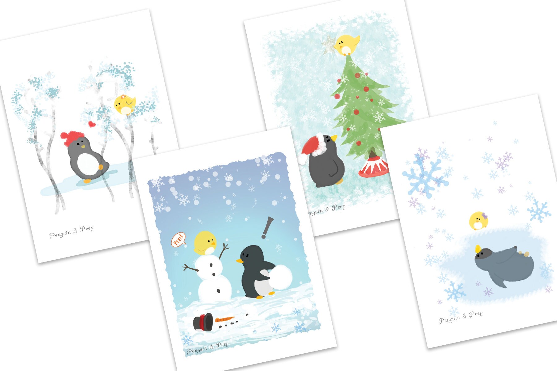 Penguin & Peep Christmas Card Set 1 - Etsy