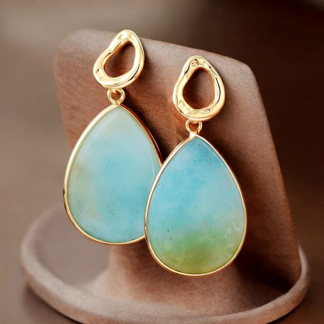 Amazonite Stud Earrings • Blue Stone • Elegant Hyperbole Design ...