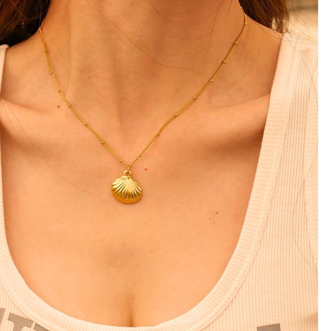 Shell Pendant Necklace • 18K Gold Plated • Charm Necklace • Summer ...