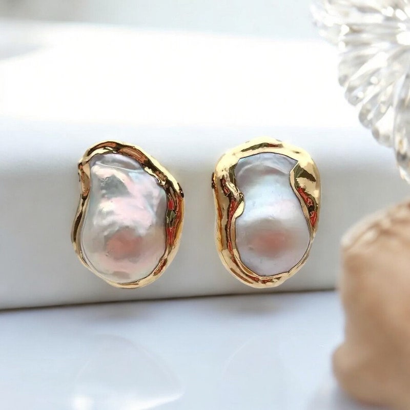 Baroque Pearl Studs - Etsy