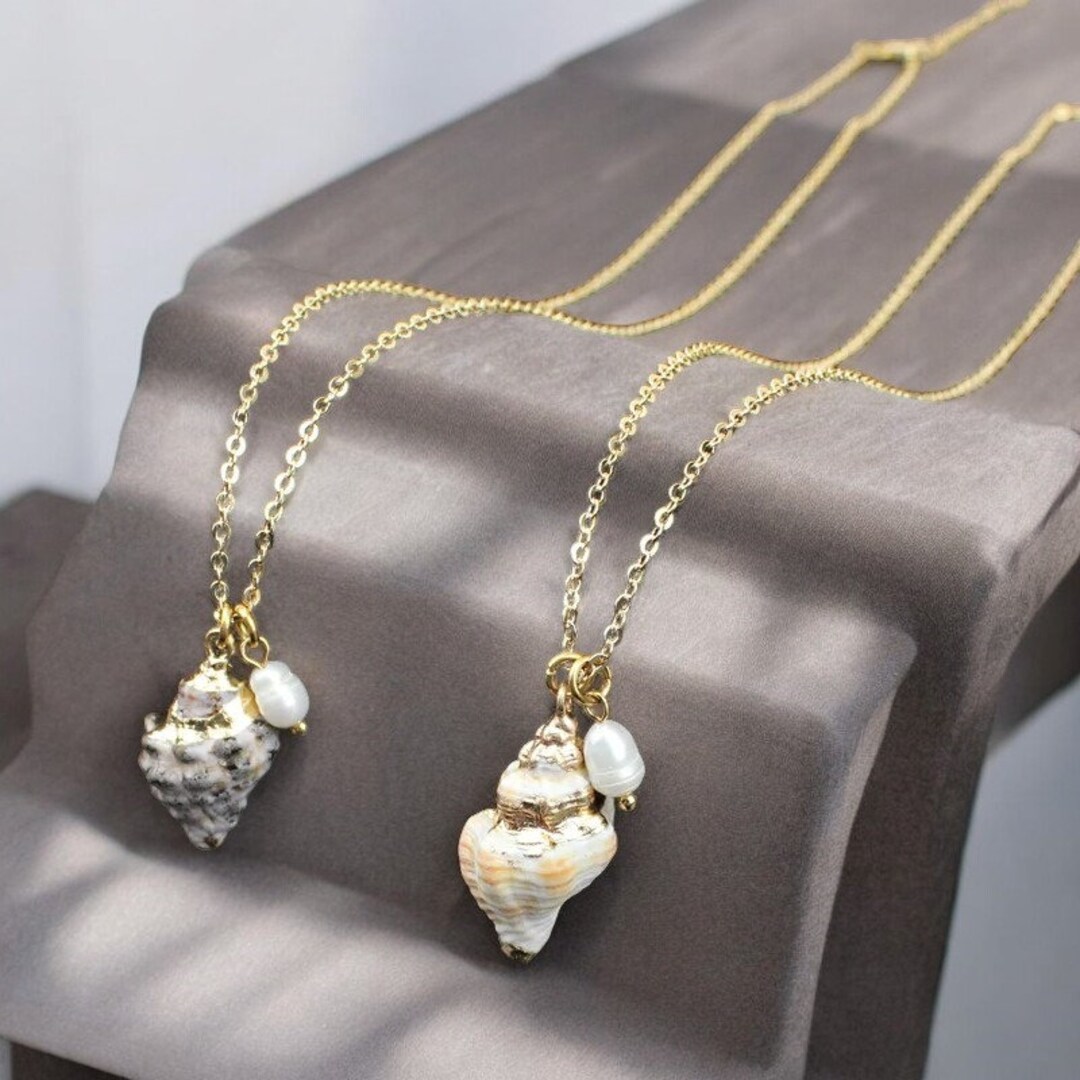 Shell Necklace • 18k Gold Plated • Shell Pendant • Freshwater Pearl ...