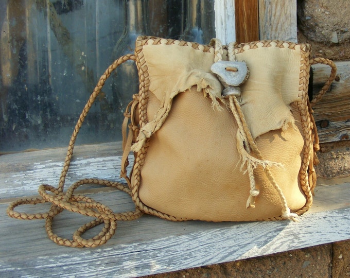 OLD WEST Deerskin Leather PURSE Cross Shoulder Elk and Deer Antler ...