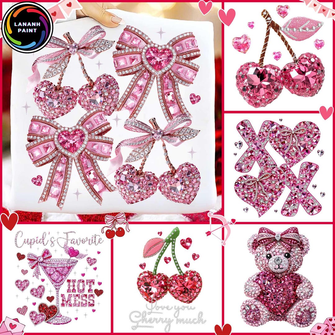 Rhinestone Valentine PNG Bundle, Diamond Cherry Coquette Clipart ...