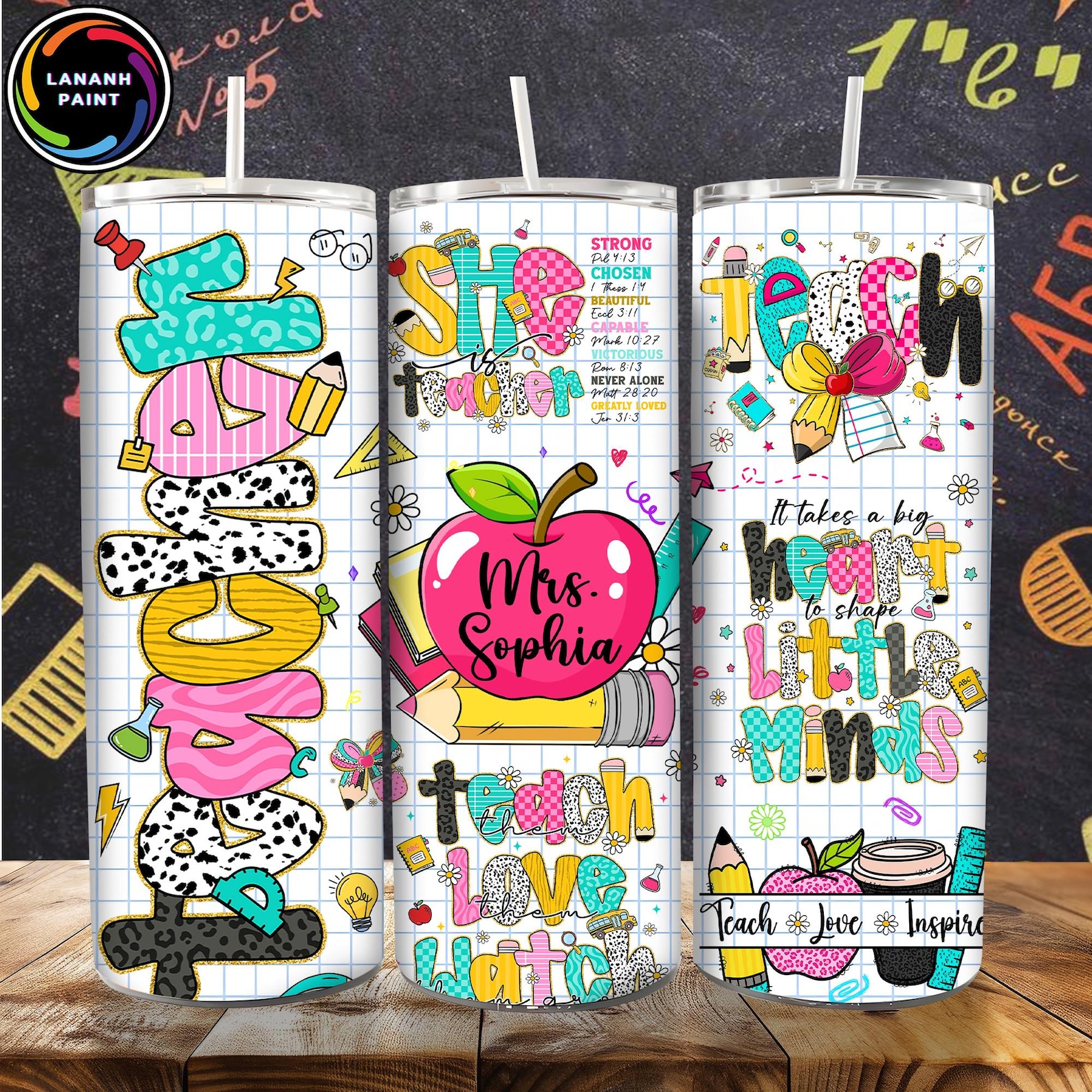 Personalized Teacher Tumbler Wrap PNG, 20oz Skinny Design, Coquette ...