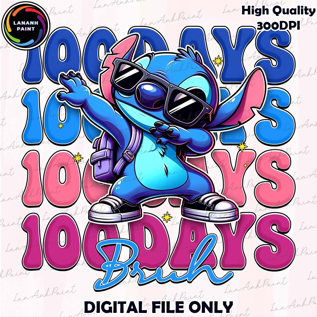 Retro 100 Days Bruh Png, Happy 100 Days of School Cartoon Png, Blue ...