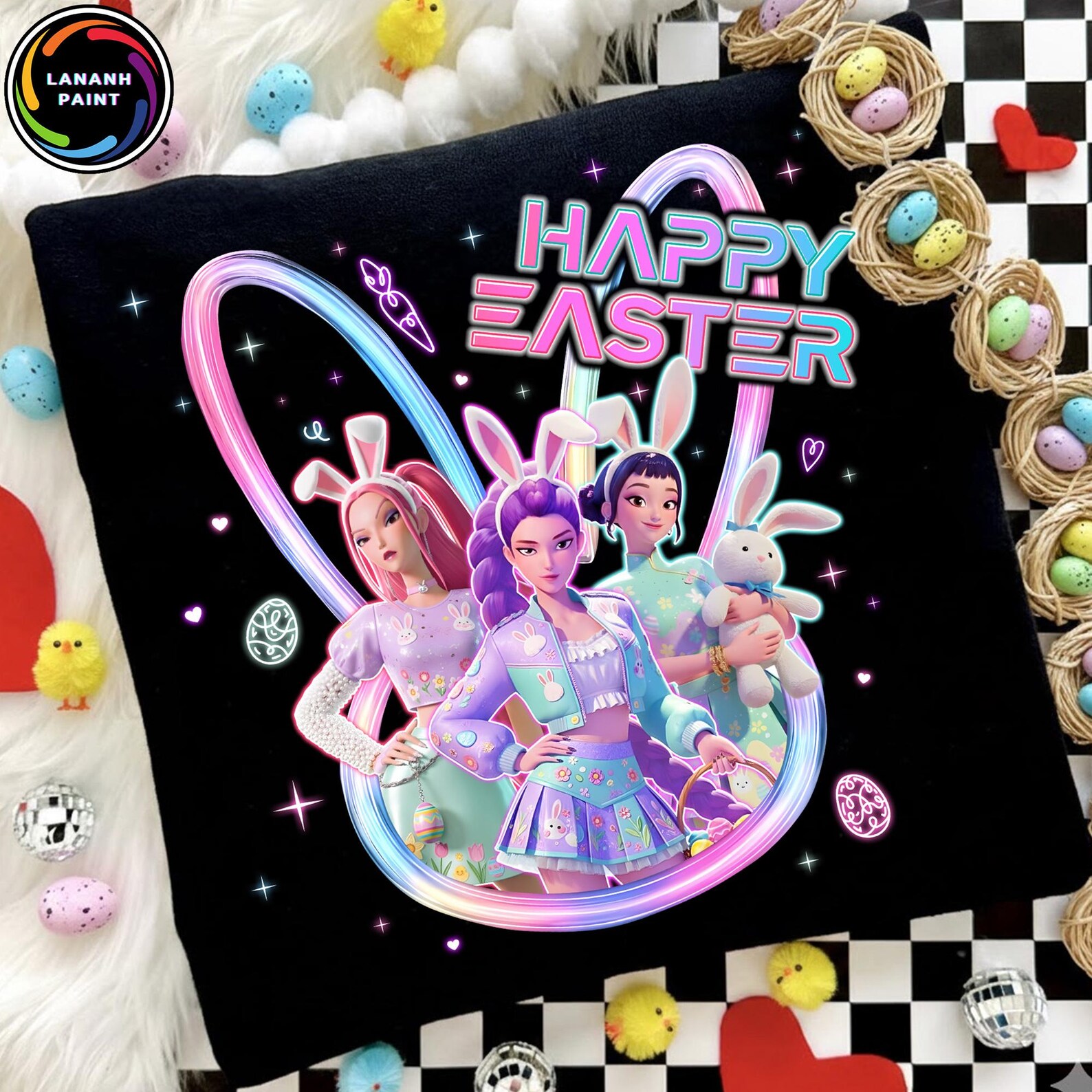 Kpop Easter Day PNG, K-pop Cartoon Girl Band, Easter Anime Girl Group ...